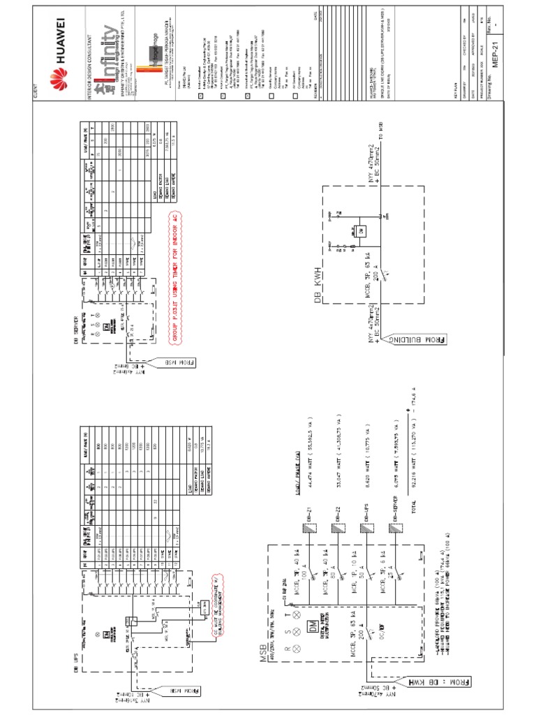 MEP21 - Single Line Diagram (DB UPS, Server, KWH, MSB) | PDF