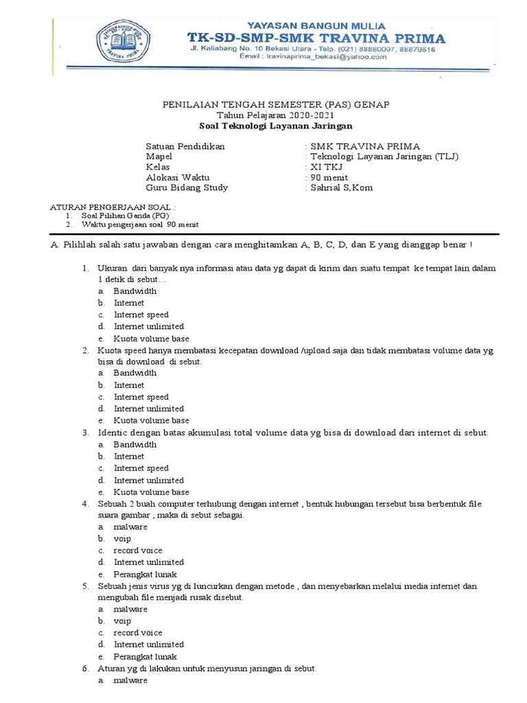 Soal Online 11 TKJ 2020-2021 Pas 11 | PDF