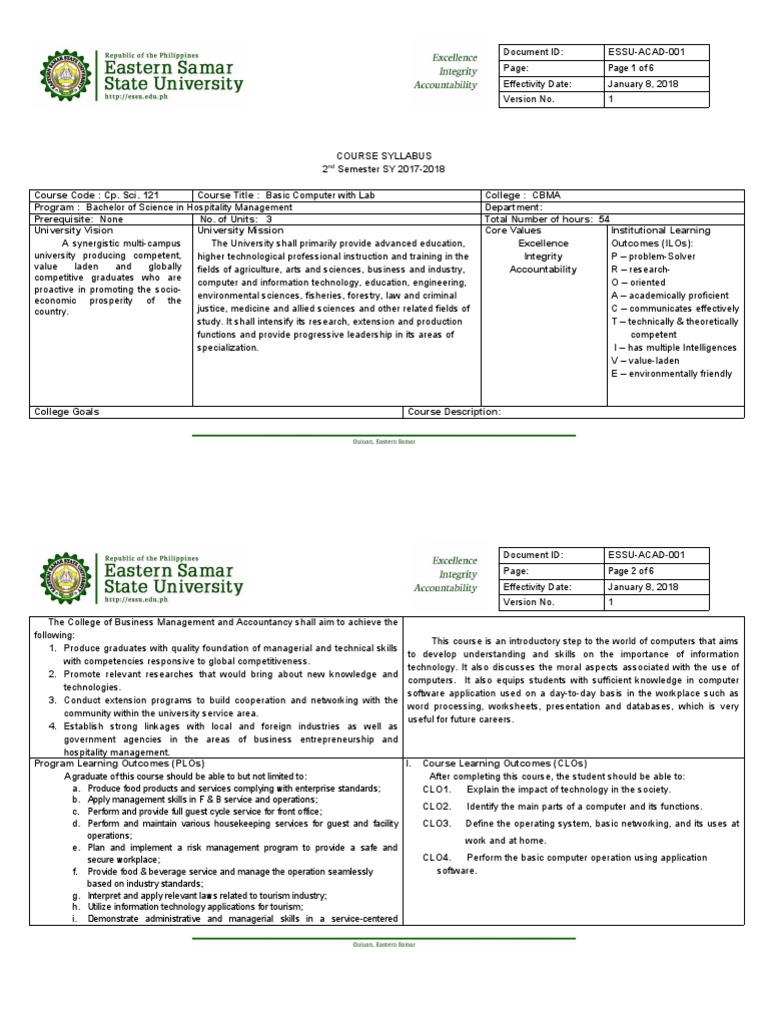 Basic Computer Syllabus | PDF | College | University