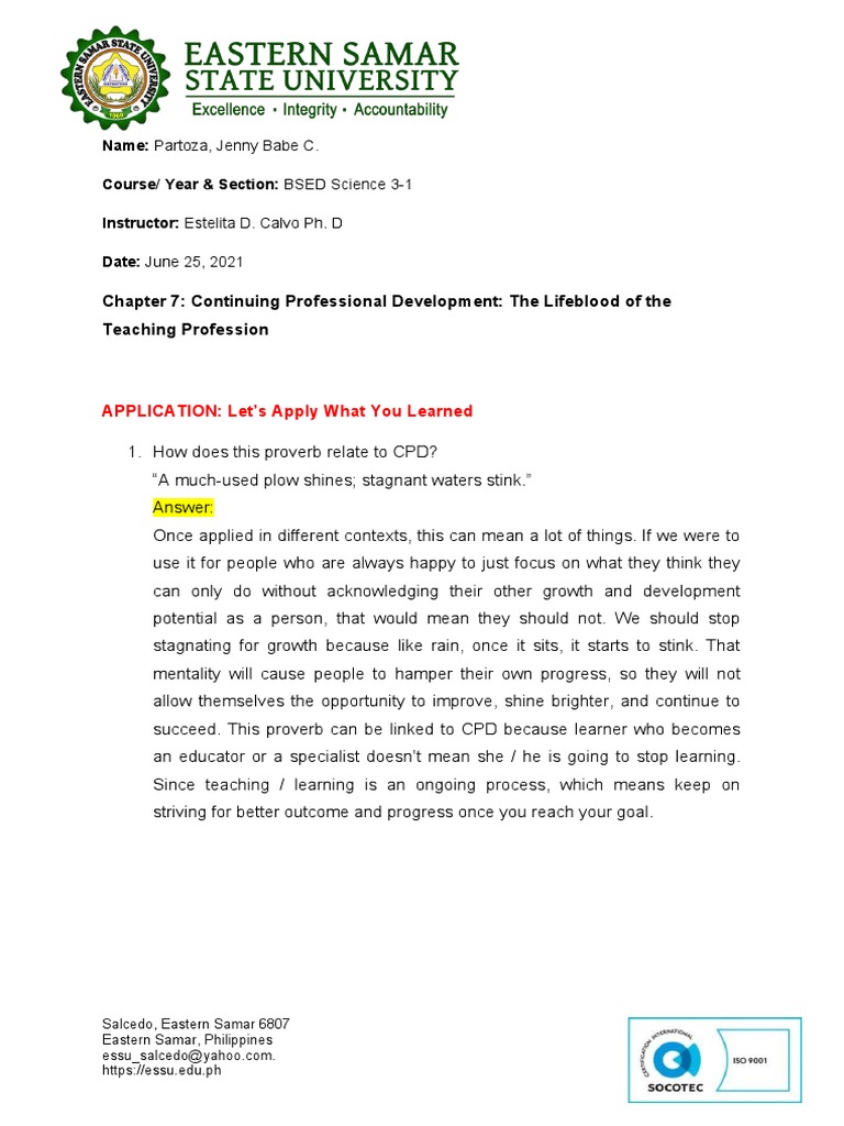 Chapter 7: Continuing Professional Development: The Lifeblood of The Teaching Profession | PDF ...