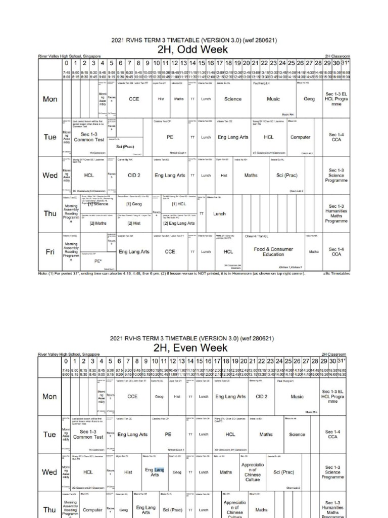 2h Timetable | PDF