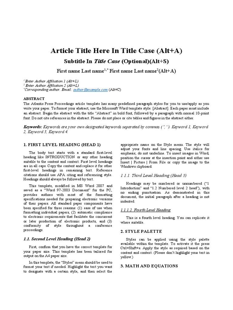 Article Title Here in Title Case (Alt+A) | PDF | Microsoft Word | Text