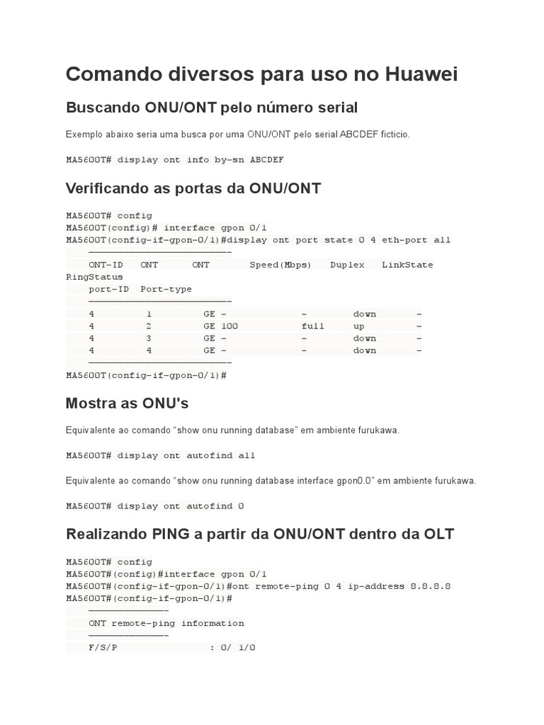 Comando Diversos para Uso Na Huawei | Download Free PDF | Data Transmission | Computer Networking