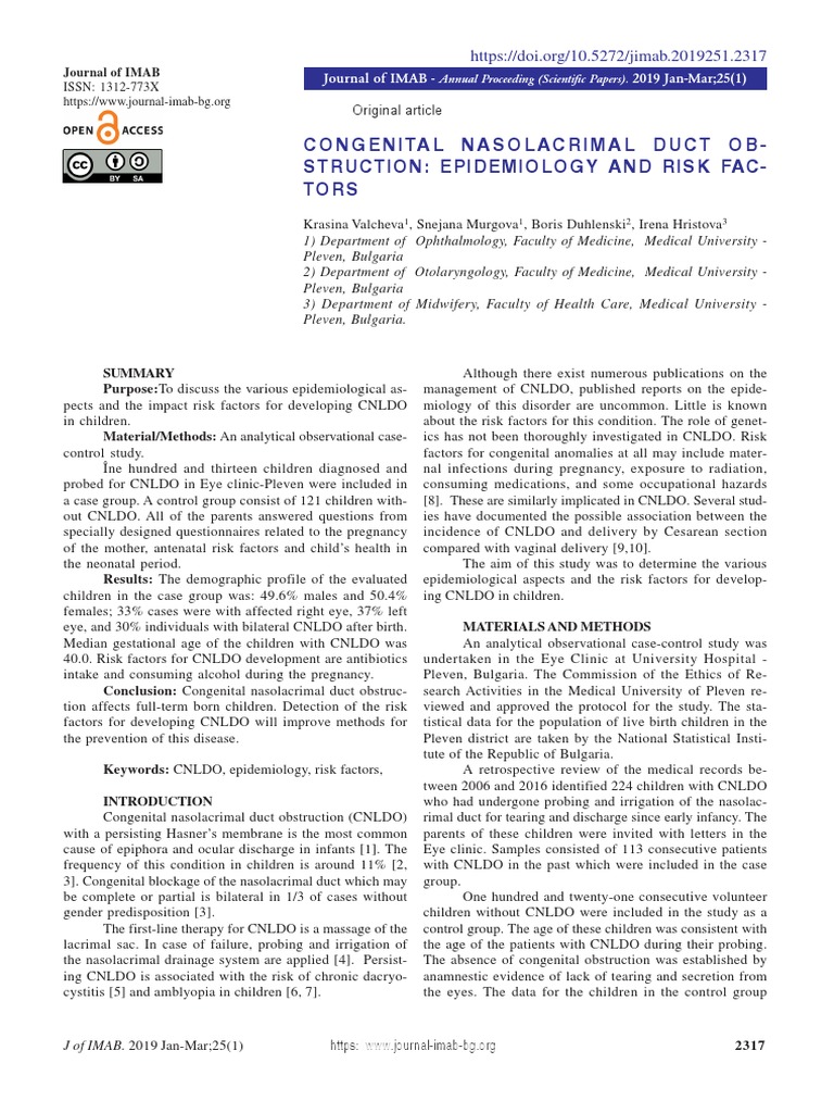 Congenital Nasolacrimal Duct Obstruction - Epidemiology and Risk ...