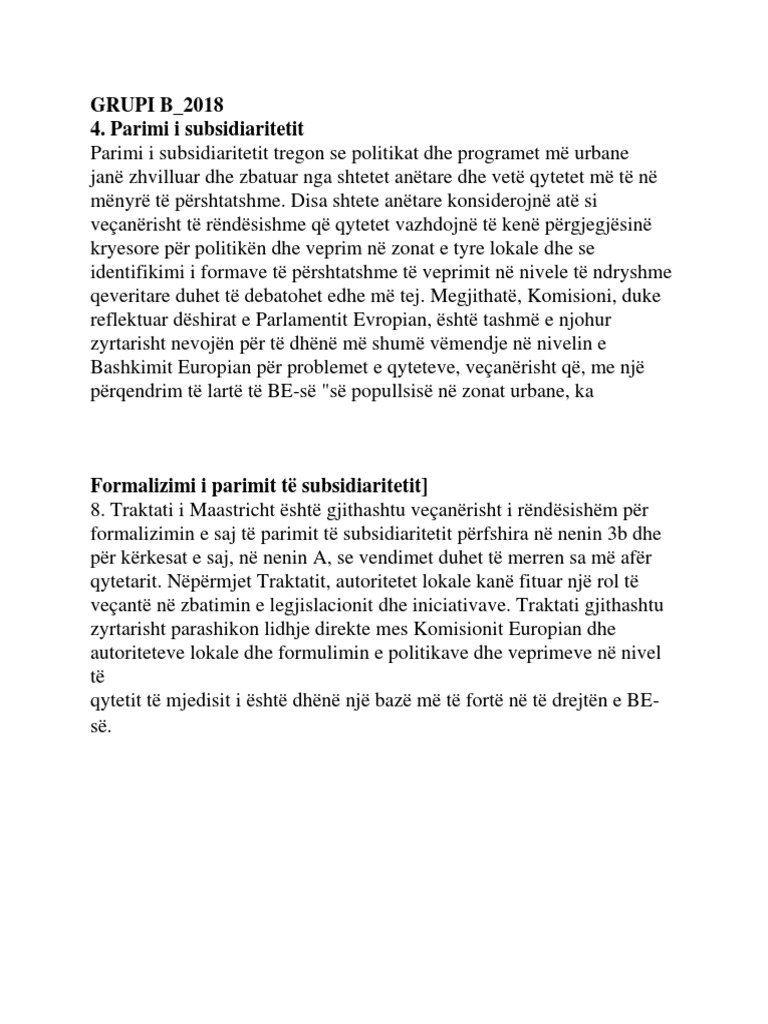 Parimi I Subsidiaritetit Tregon Se Politikat Dhe Programet Më Urbane | PDF