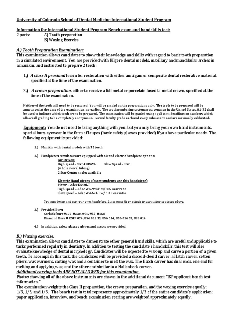 Bench Exam With New Wax Instructions 2016 | PDF | Dentistry Branches ...
