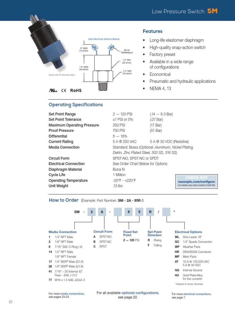 Operating Specifications: Low Pressure Switch | PDF | Electrical ...