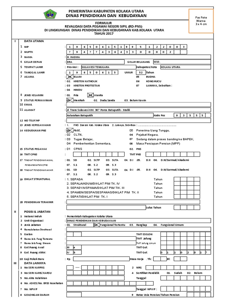 Formulir Data PNS | PDF