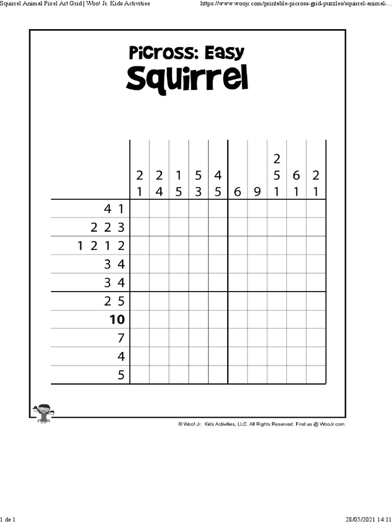 Squirrel Pixel Art Grid Puzzle | PDF