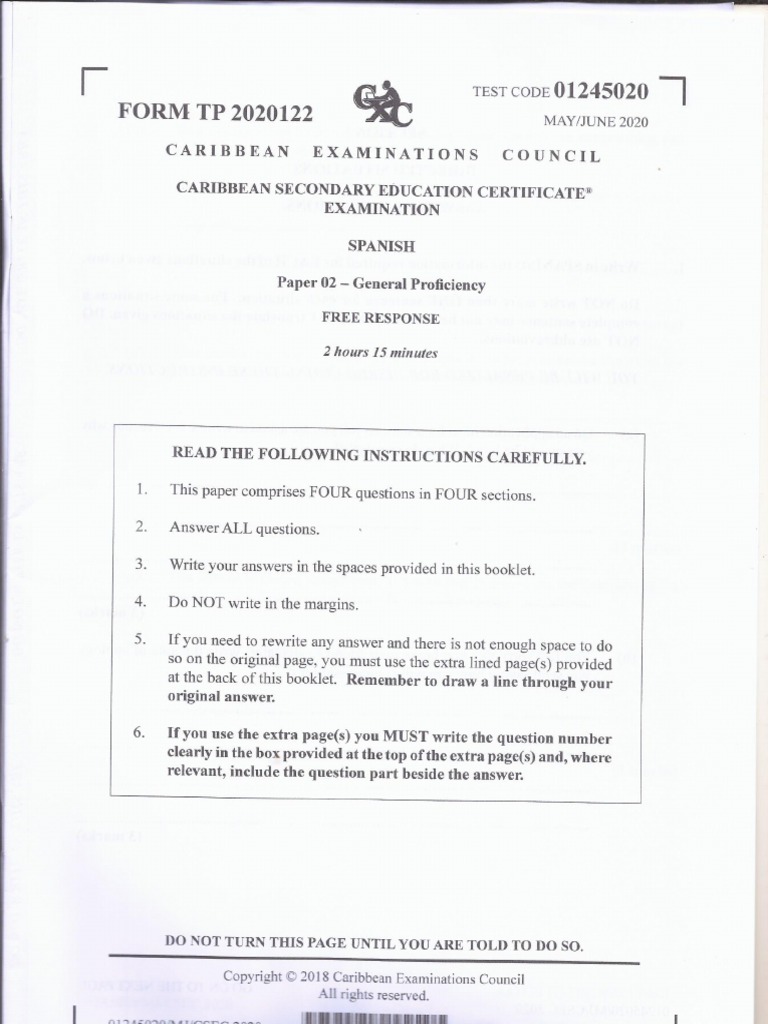 CSEC Spanish P2 - June 2020 | PDF