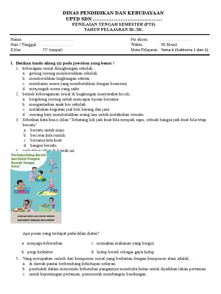 Soal Kelas 4 Tema 6 Sub 1,2 | PDF
