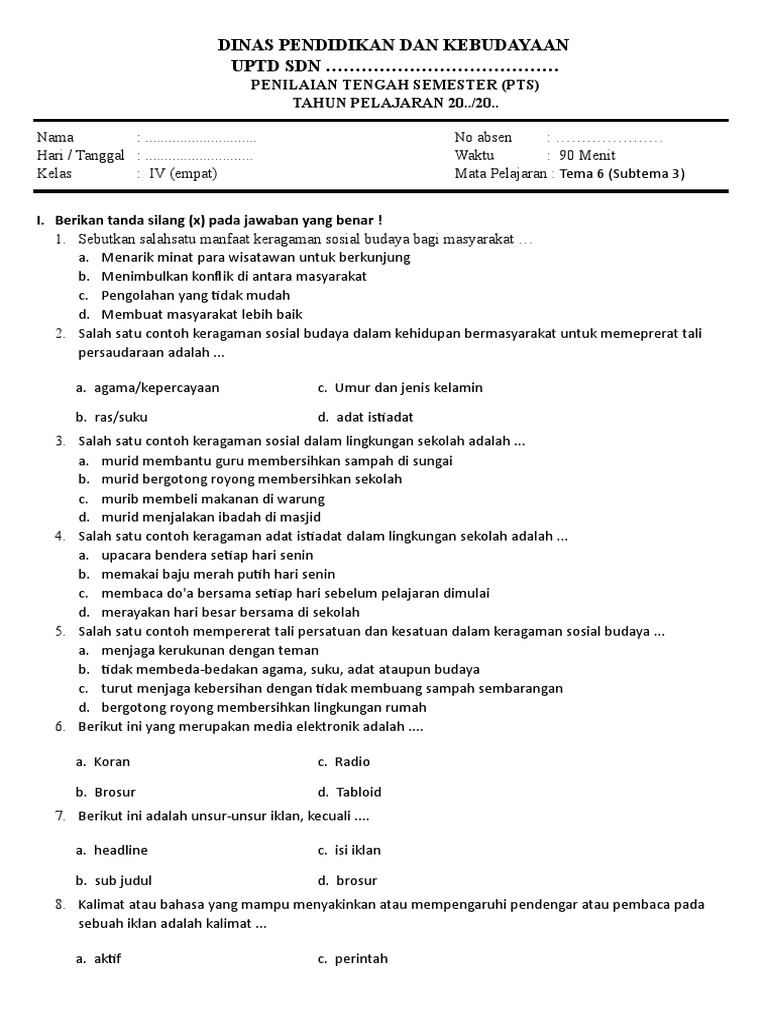 Soal Kelas 4 Tema 6 Sub 3 | PDF