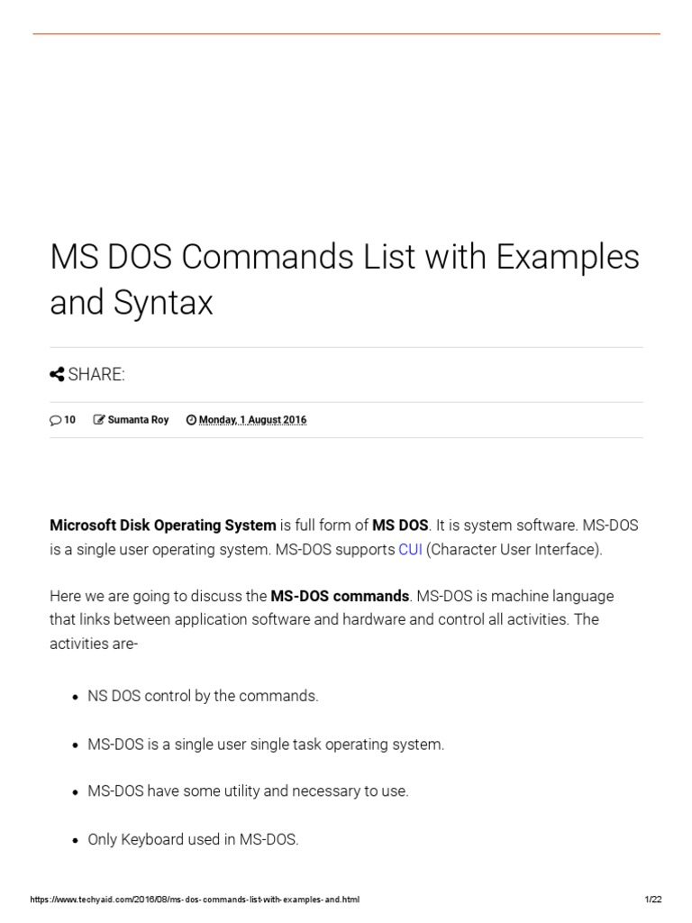 MS DOS Commands List With Examples and Syntax: Share | PDF | Operating ...