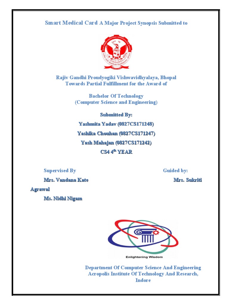 Smart Medical Card Project Synopsis | PDF | Medical Prescription ...