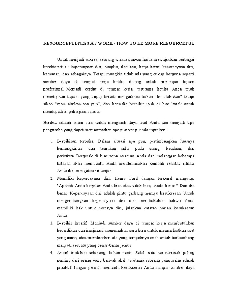 Resourcefulness at Work - How To Be More Resourceful | PDF