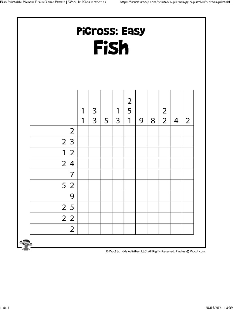 001 - Fish Printable Picross Brain Game Puzzle - Woo! JR | PDF | Games ...