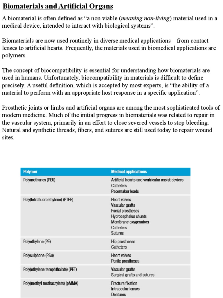 Biomaterials and Artificial Organs | PDF | Biomaterial | Medical ...