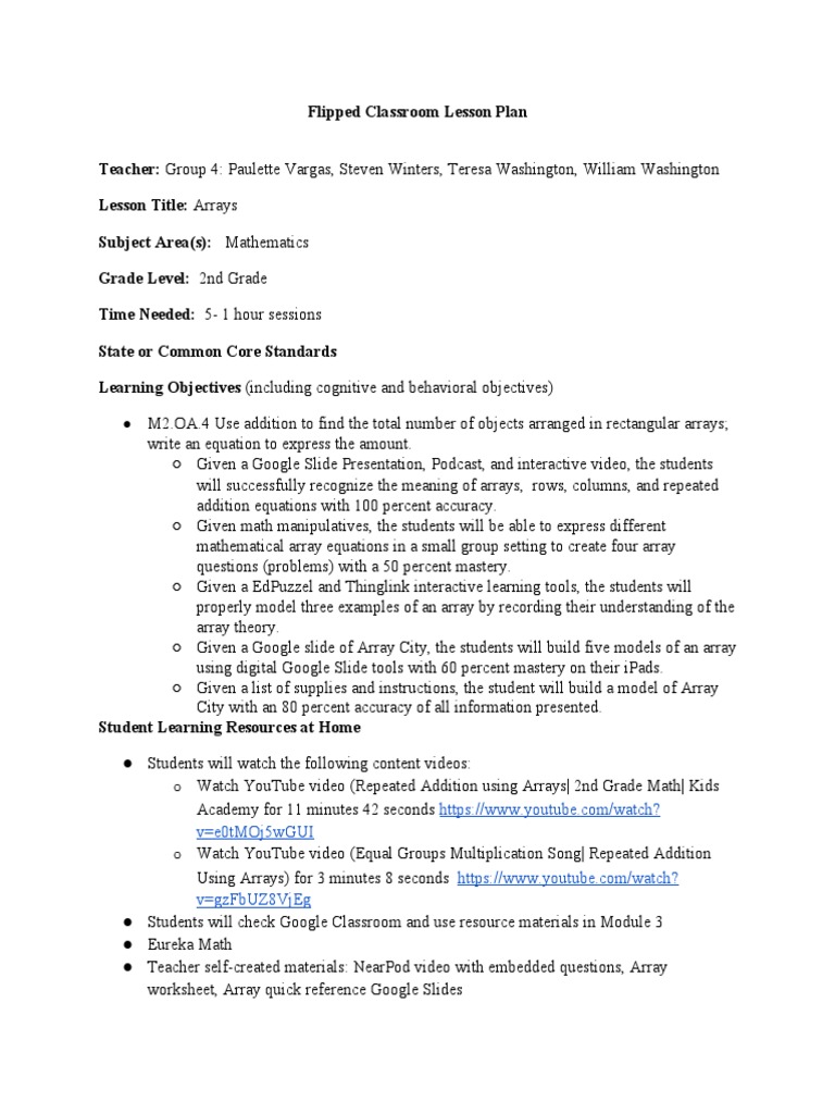 Group 4 Flipped Classroom Lesson Plan 1 | PDF | Teaching | Learning