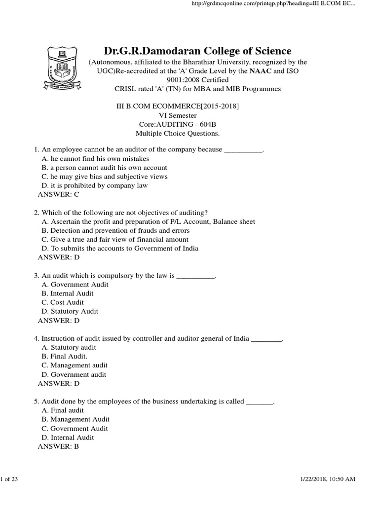 Audit Mcqs 150 Merged | PDF | Financial Audit | Audit