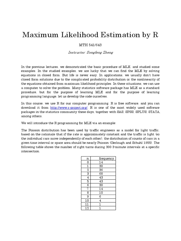 Maximum Likelihood Estimation by R: Instructor: Songfeng Zheng | PDF ...