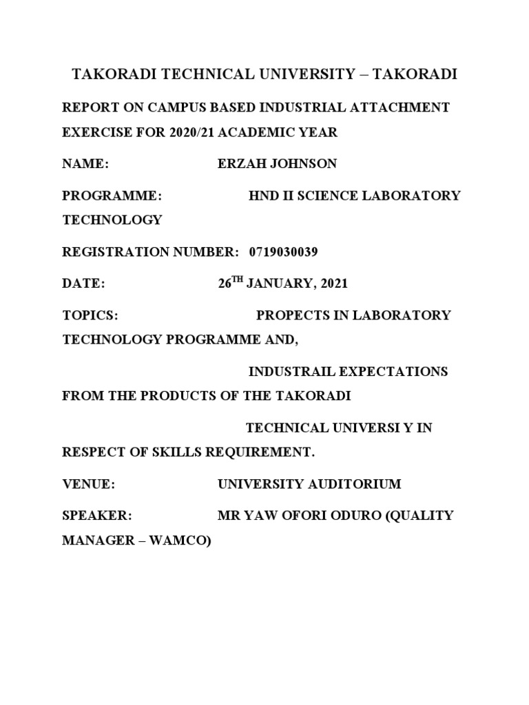 Takoradi Technical University - Takoradi | PDF | Laboratories | Science
