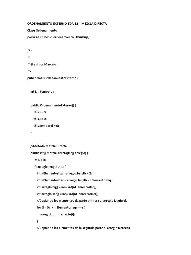 Ordenamiento Externo: Mezcla Directa en Java | PDF | Programación de computadoras | Ingeniería ...