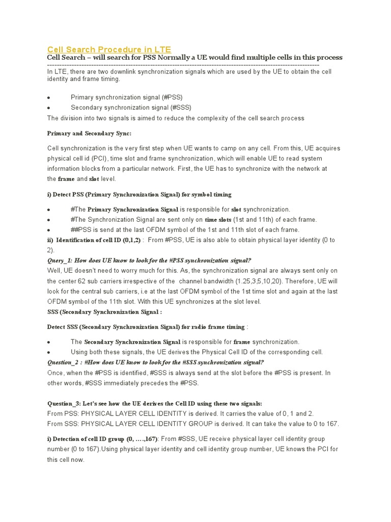 Cell Search Procedure in LTE | PDF | Orthogonal Frequency Division ...