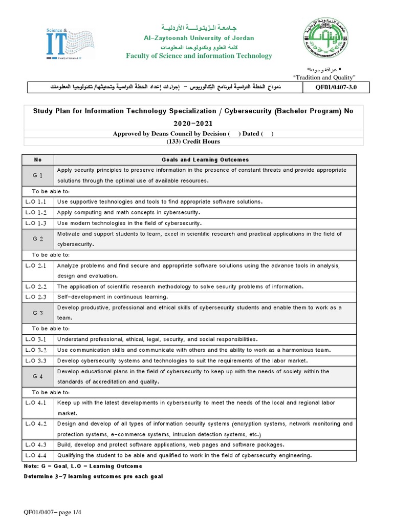 Cybersecurity Bachelor Study Plan | PDF | Computer Security | Security