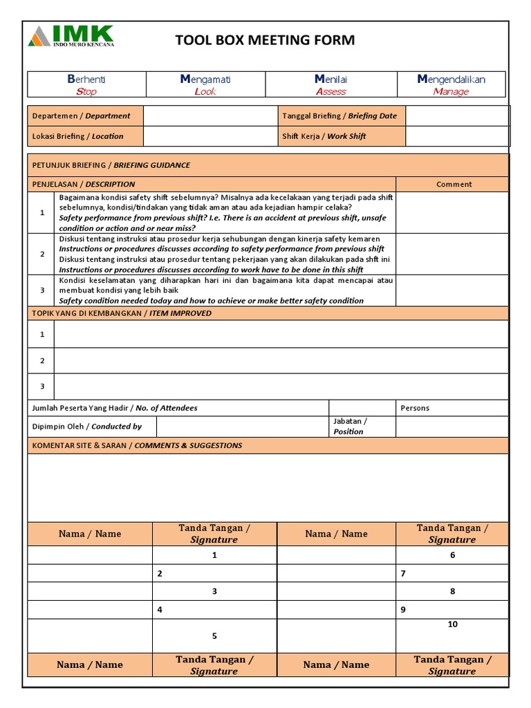 Toolbox Meeting New Form | PDF