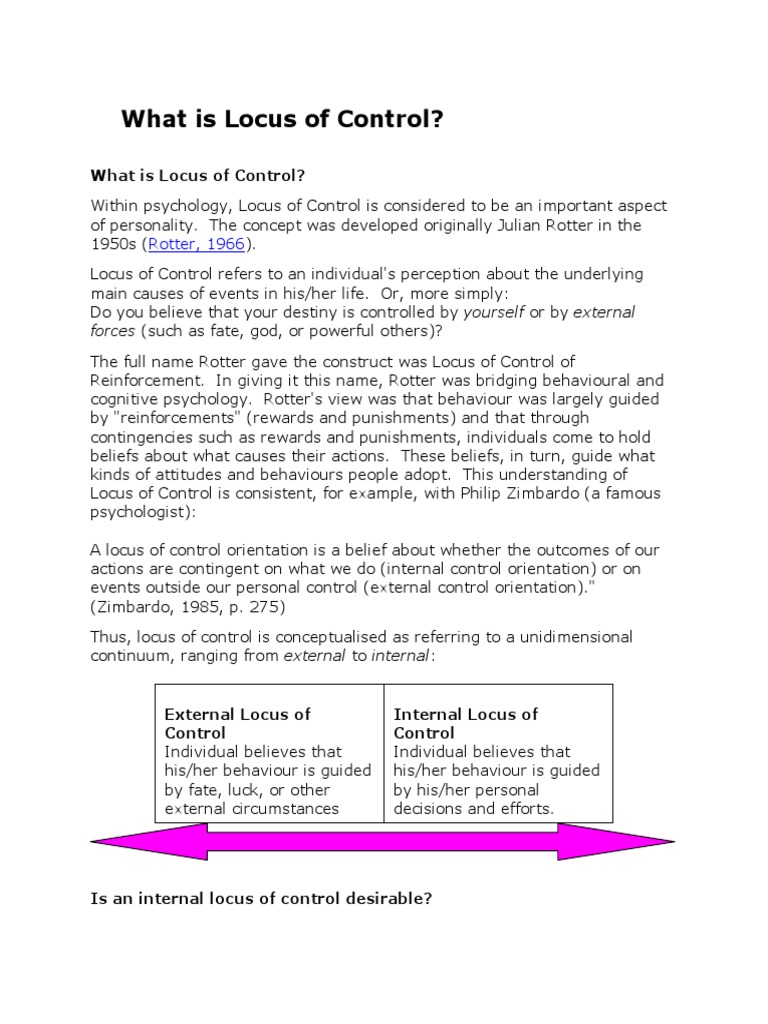 What Is Locus of Control by James Neill | PDF | Social Psychology ...
