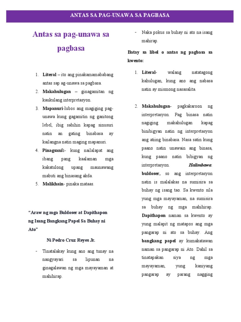 Antas Sa Pagbasa | PDF