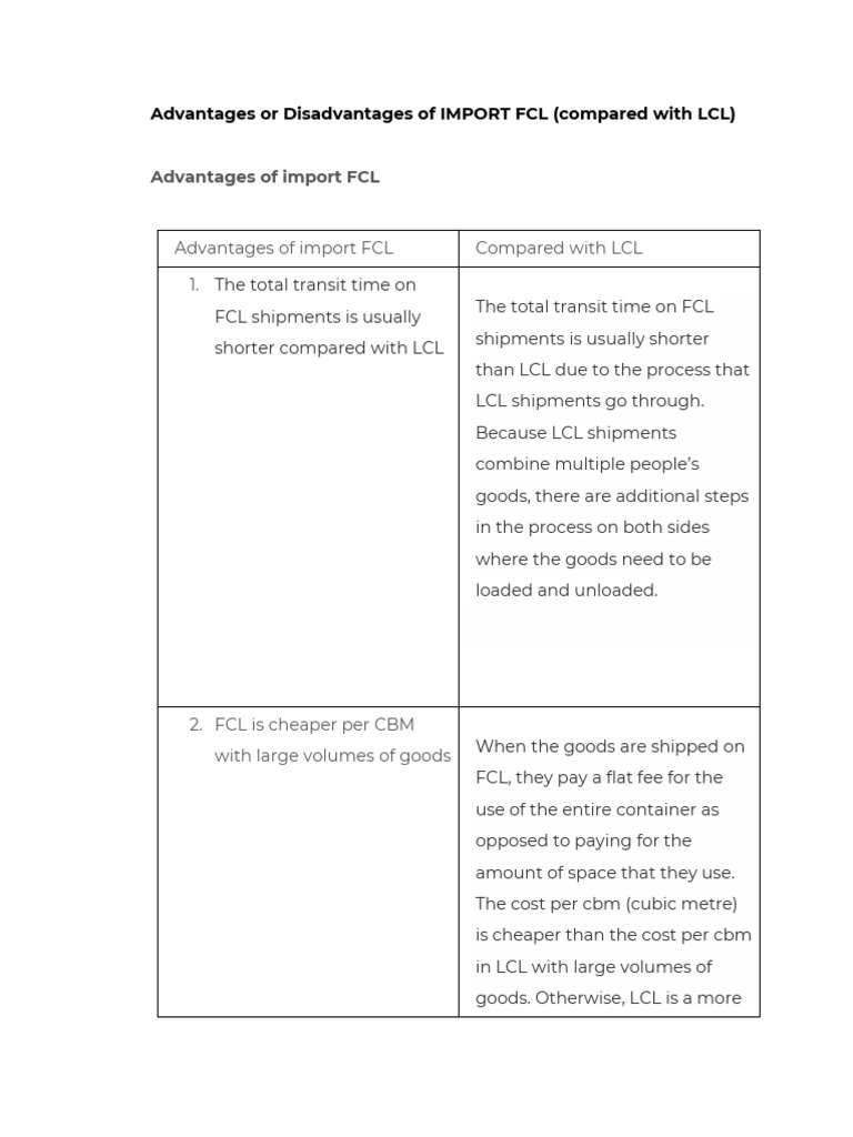 (GDTMQT) Advantages or Disadvantages of IMPORT FCL (Compared With LCL ...