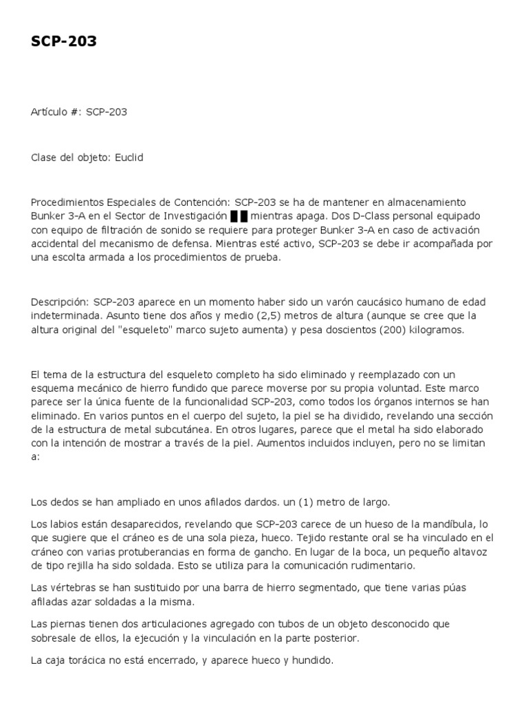 SCP 203 | PDF | Cráneo | Dolor
