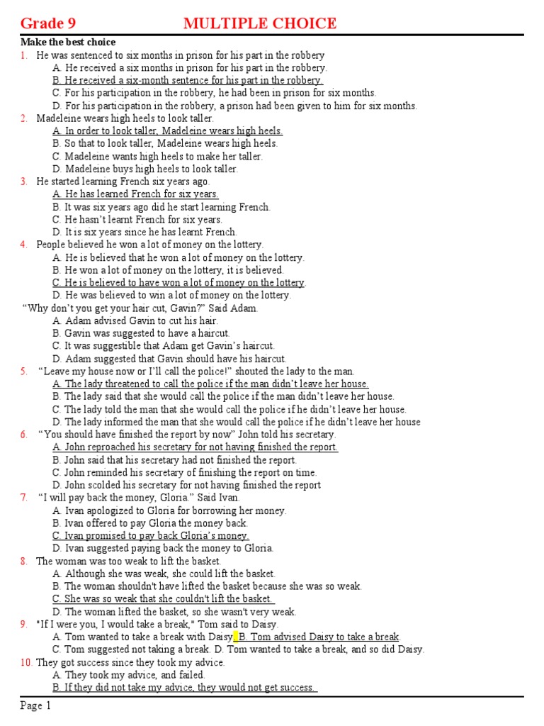 Sentence Rewriting Exercises for Grade 9 | PDF | Essays