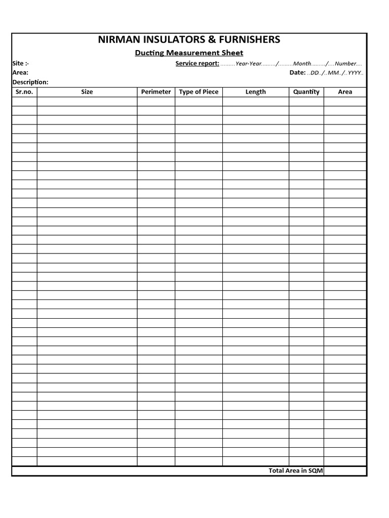 Sample Measurement Sheet For Printing | PDF