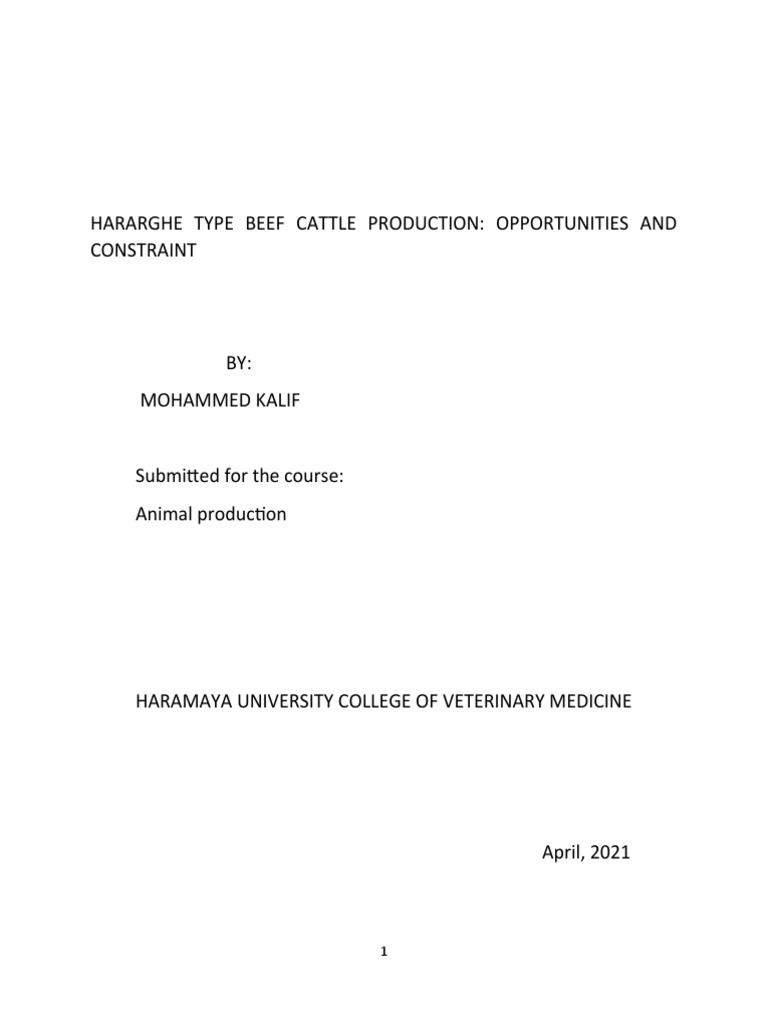 Hararghe Type Beef Cattle Production: Opportunities and Constraint | PDF | Cattle | Agriculture
