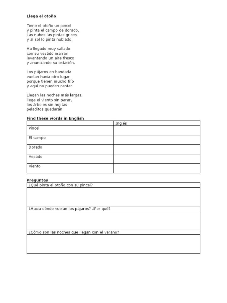 Poema infantil: Llega el otoño | PDF