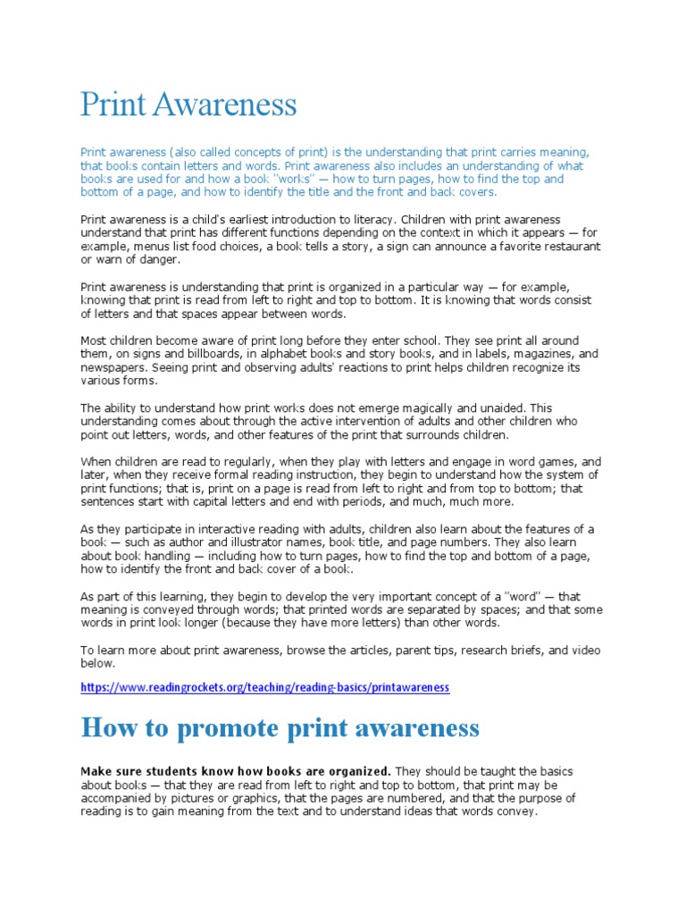 How To Promote Print Awareness | PDF | Books | Word