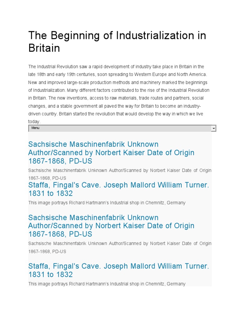 The Beginning of Industrialization in Britain Eeee | PDF | Cotton Mill ...