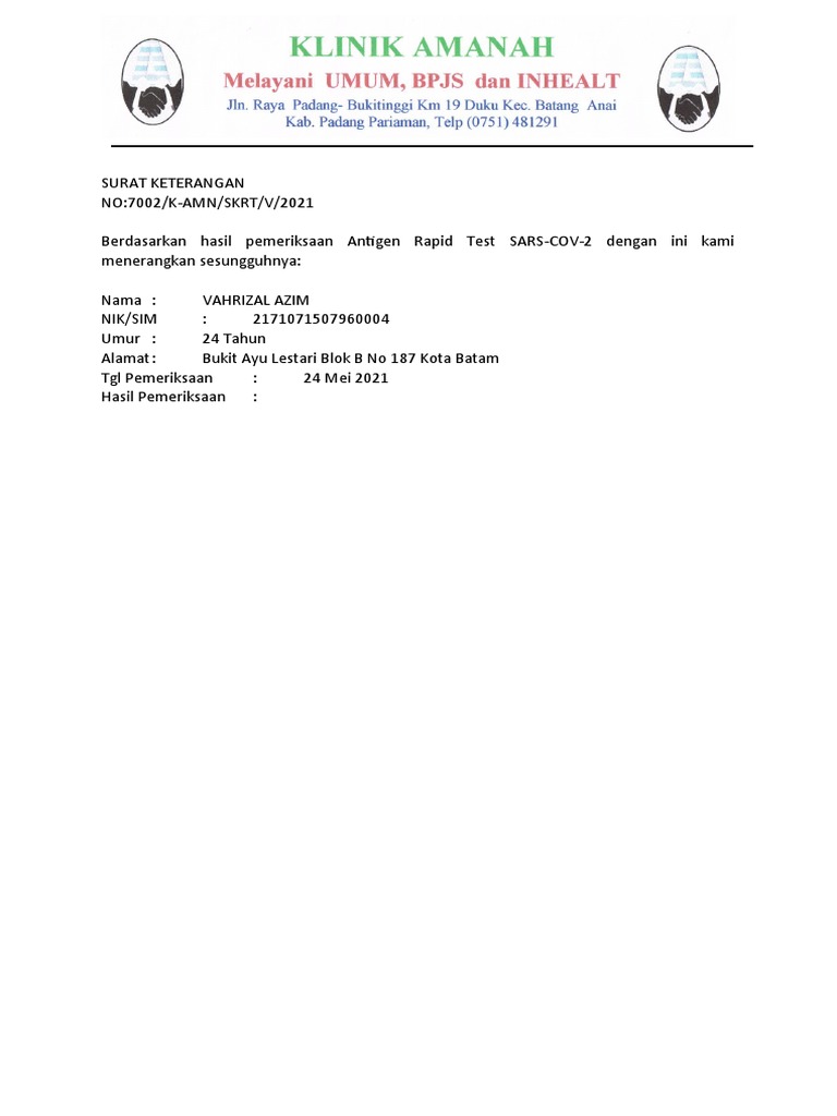 Surat Rekomendaasi Antigen | PDF