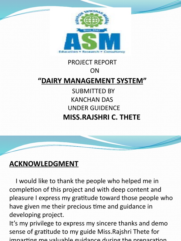 Presentation of Dairy Management System | PDF | Databases | Operating ...