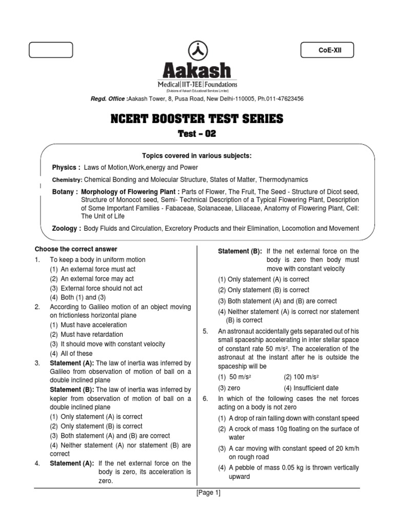 Ncert Booster Test Series | PDF | Gases | Collision