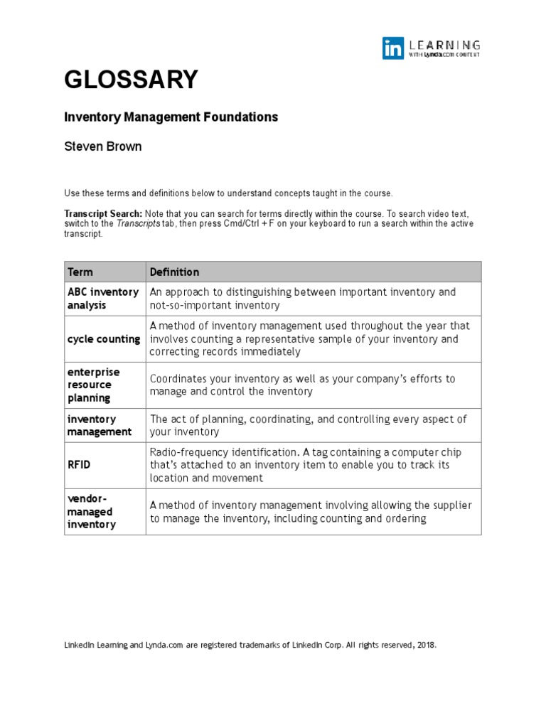 Inventory Management Glossary | PDF
