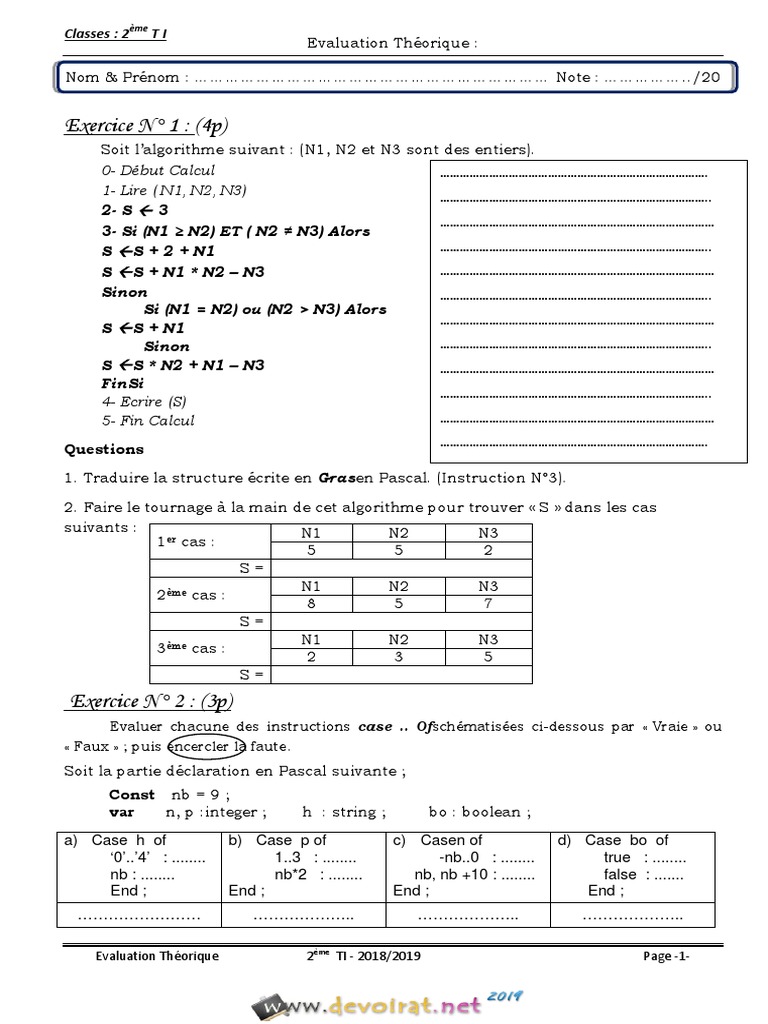 Devoir d'Informatique 2ème TI 2018/2019 | PDF | Température | Génie ...