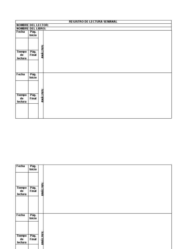 Registro Semanal de Lectura | PDF