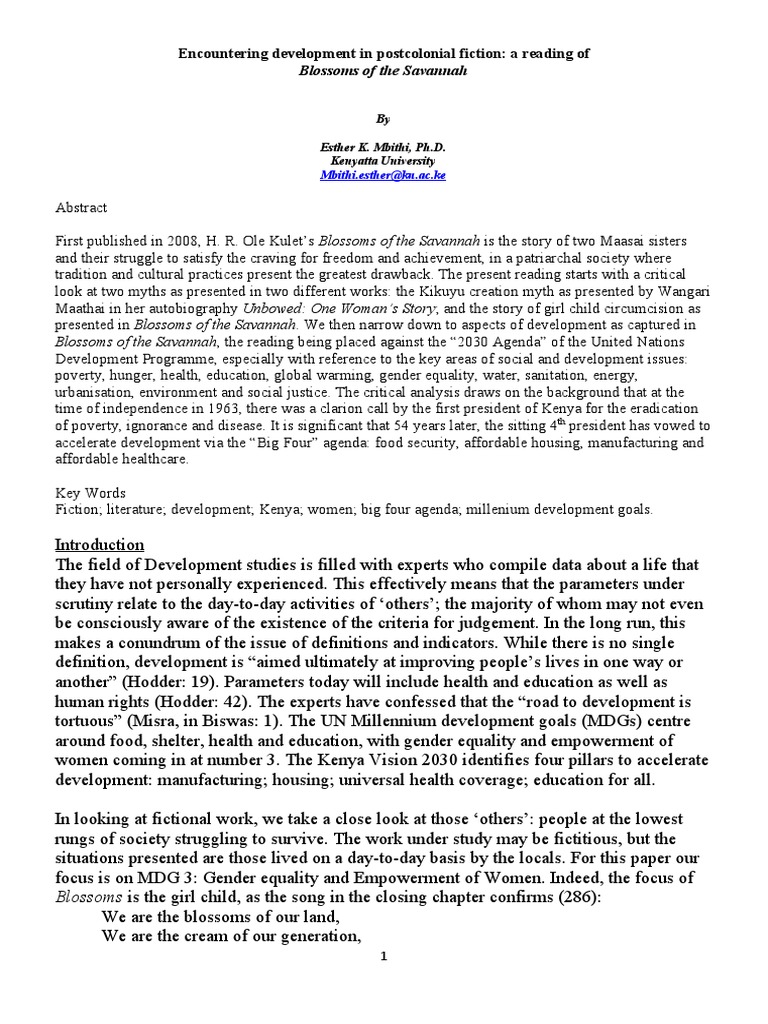 A Reading of Blossoms of The Savannah | PDF | Millennium Development Goals