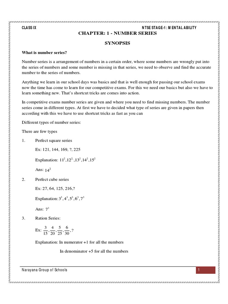 NTSE Number Series Practice Questions | PDF | Algebra | Arithmetic
