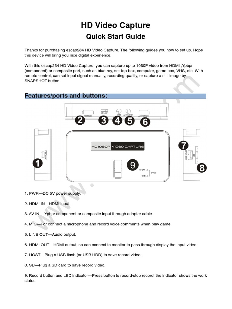 HD Video Capture: Quick Start Guide | PDF | Usb Flash Drive | Hdmi