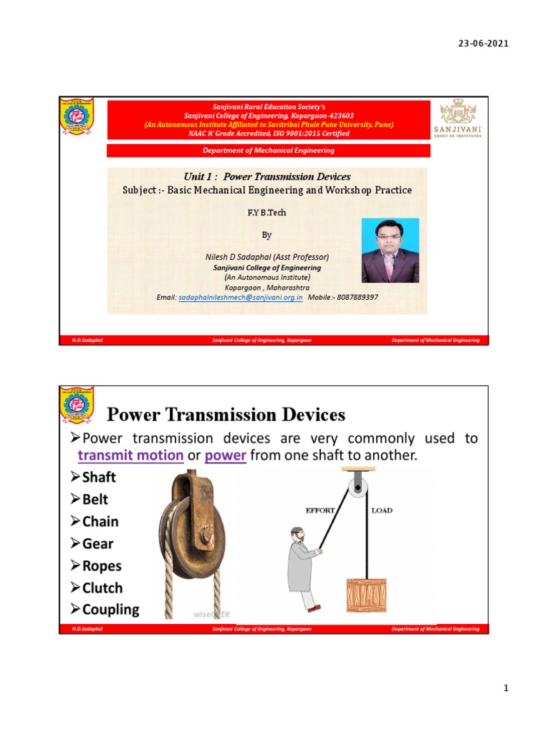 UNIT 1 PPT - Power Transmitting Devices | PDF | Gear | Belt (Mechanical)