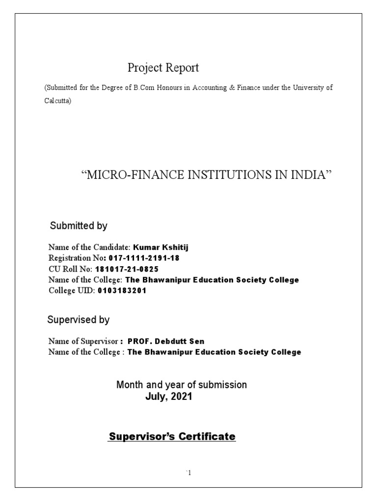 Project Report: Submitted by | PDF | Microfinance | Microcredit